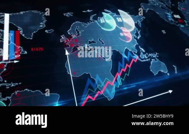 Economy, global business, statistic and finance 3d chart animation. Abstract corporate concept ...