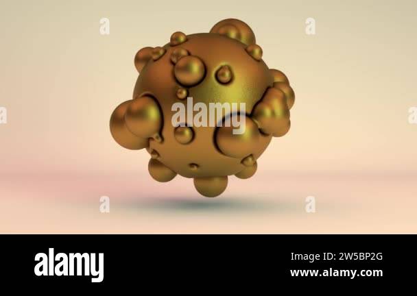 3D animation of a Golden sphere and many small Golden balls on its ...