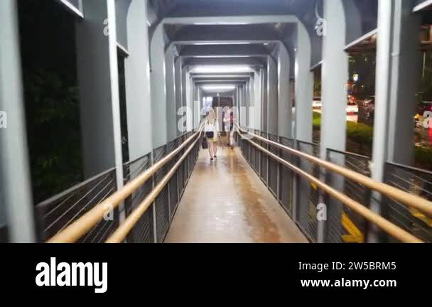 Famous pedestrian bridge in Jakarta city, Indonesia, panorama, 4k Stock ...