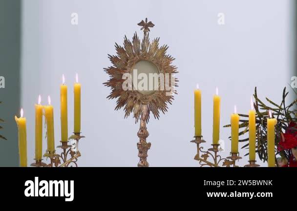 Ostensory for worship at a Catholic church ceremony - Adoration to the ...