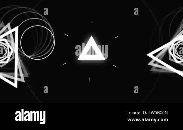 Animation of scopes scanning, circles and triangles pulsating over black background. global ...