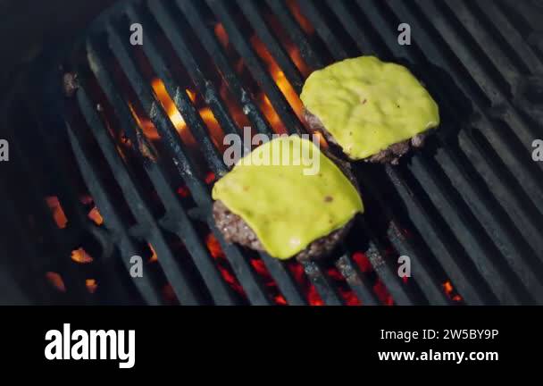 cookery. cooking burgers. Close-up. grilling of fresh meat burger ...