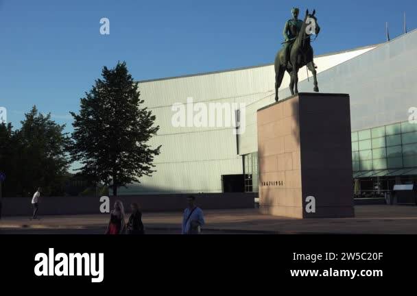 The famous Mannerheim statue in front of Kiasma, Helsinki's museum for ...