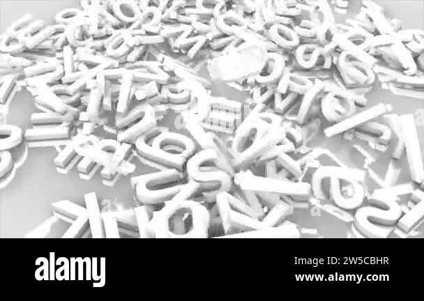 Many white letters falling on mirrow background. Letters of English ...