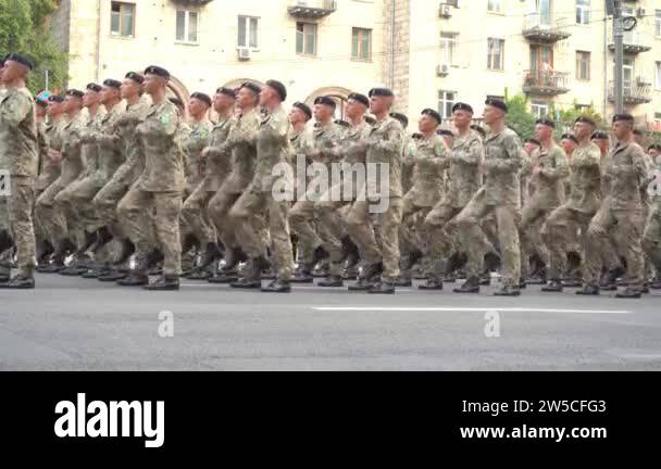Ukraine, Kyiv - August 18, 2021: Ukrainian military march in the parade ...