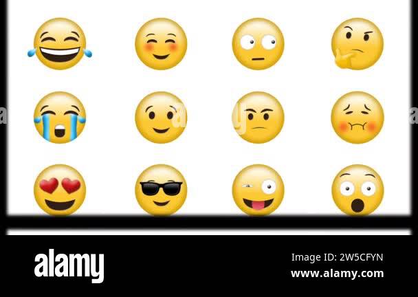 Animation of slipping frame and white rings moving over twelve various ...