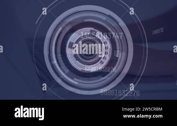 Animation of numbers, scope scanning over person using laptop. global data processing, digital ...