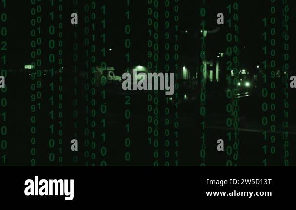 A high speed train approaching with binary computer code scrolling on the screen Stock Video ...