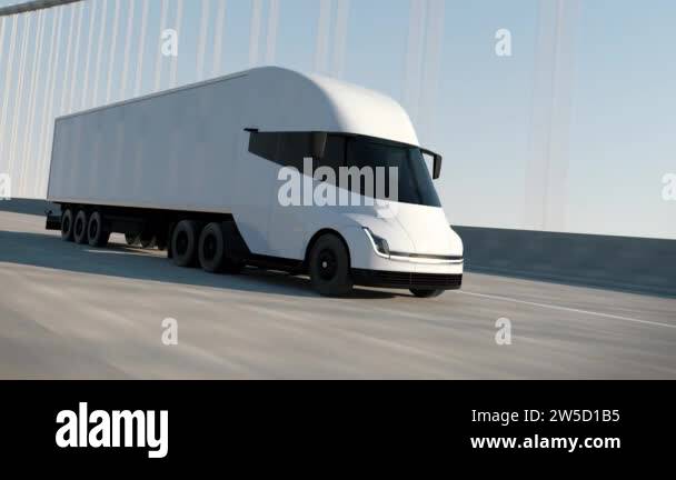 White Modern Big Semi Truck with Cargo Trailer Route on Road Logistic ...