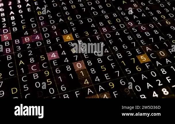 Changing digital code of matrix. Animation. Background from numerical data of computer system ...