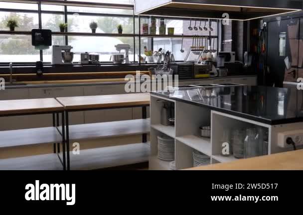 Professional restaurant kitchen for training groups of cooks. Large ...