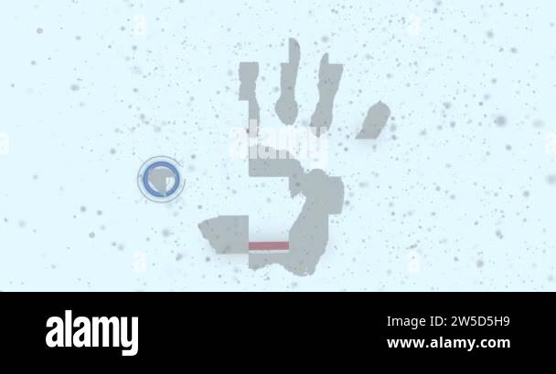 Animation of hand print and scopes scanning with grey particles on ...