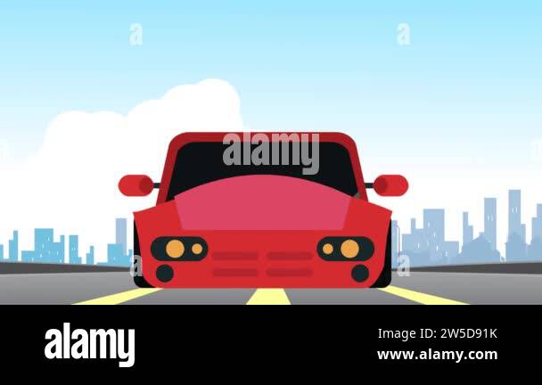 Driving car animation with front view, Running on highway. 2d animation ...