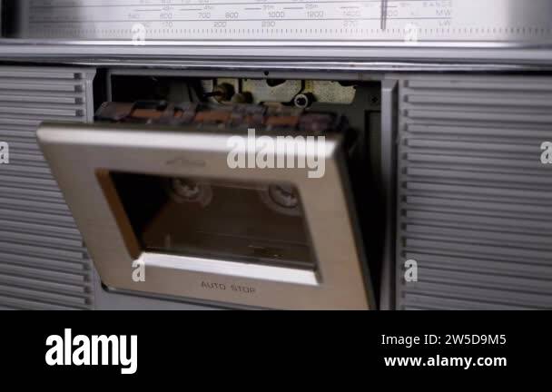 Open Cassette Deck of Old Tape Recorder, Pull Out 90s Cassette with ...