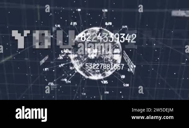 You win text over multiple changing numbers and spinning globe against blue background. video ...