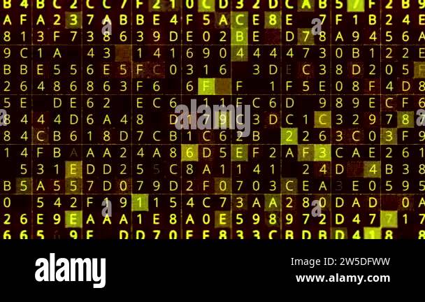 Flashing rows of numbers and symbols, colored grid. Animation. Abstract ...