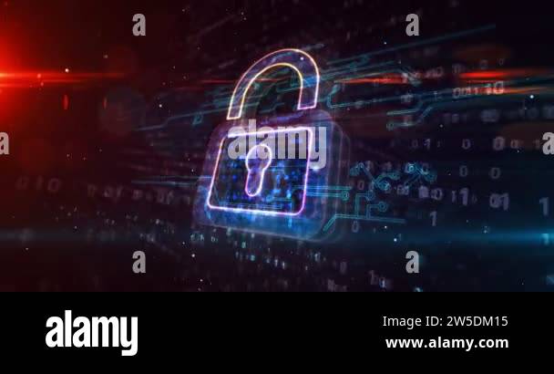 Cyber security concept with padlock symbol, computer protection and ...