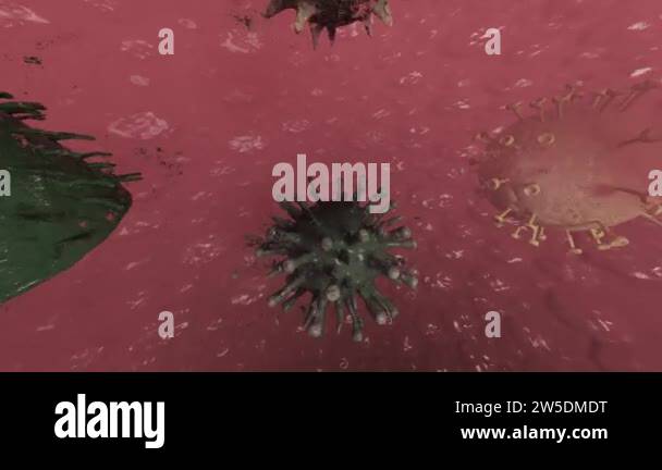 3d rendering Microscope virus- bacteria close up. Animation loop at 1 ...