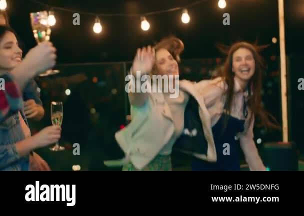 Attractive and pretty ladies with some guys have a fun party time enjoy ...