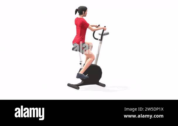 bicycle Woman exercise animation 3d model on a white background in the red t-shirt. Low Poly ...