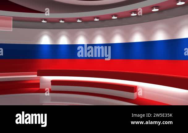 TV studio. Russia. Russian flag studio. Russian flag background. News ...