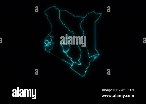Abstract map outline of Kenya with Provinces glowing outline in and out ...