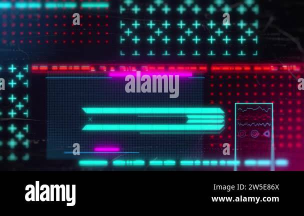 Futuristic screen with neon interface. Cyberpunk style 3d animation ...