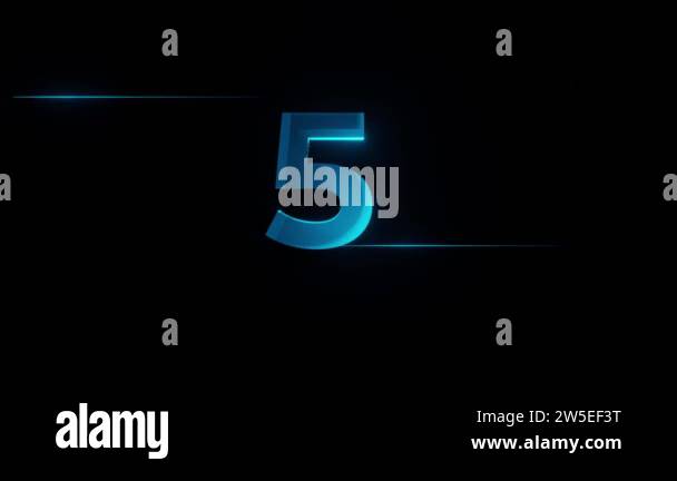 5 to 1 Number Count Down Round Up with Cyan Futuristic Flares. Intro ...