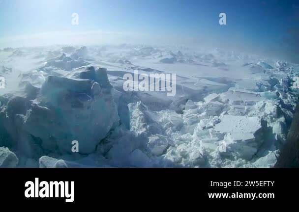 An icebreaker breaks the ice at the North Pole. Russia. the Kara Gates ...
