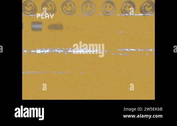 Digital animation of vhs glitch effect on rows of multiple smiling face ...