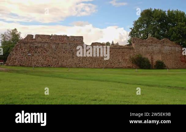 Dobele castle ruins. The stone castle of the Livonian Order is the ...