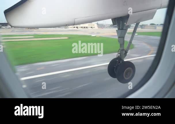 Aircraft wheels running on the runway and take off then wheel collapsed ...