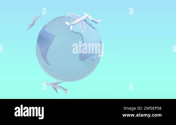 Airplane flying around the world , globe or earth planet. Tourism ...