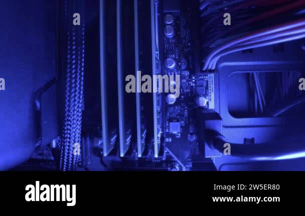 Components of the case of the computer system unit in macro photography ...