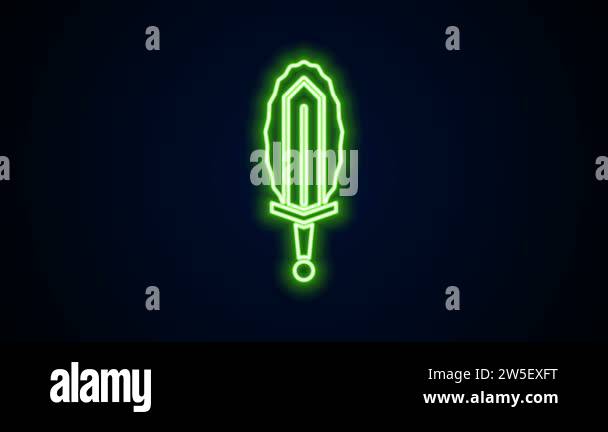 Glowing neon line Magic sword in fire icon isolated on black background ...