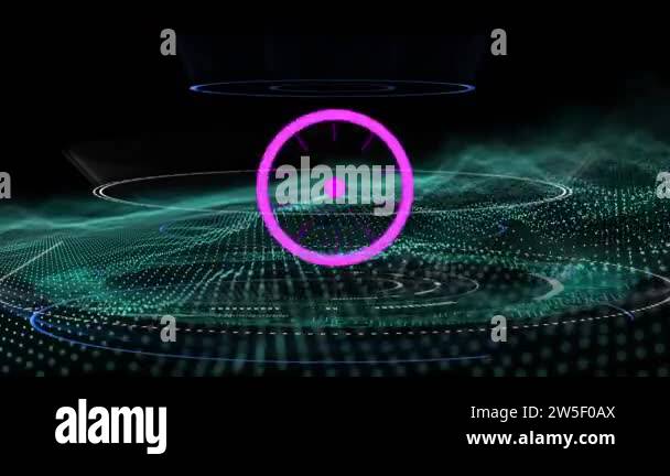 Digital animation of purple abstract shapes over multiple round ... Digital animation of purple abstract shapes over multiple round ...