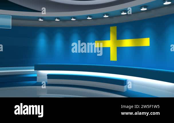 TV studio. Sweden. Swedish flag. News studio. Loop animation ...
