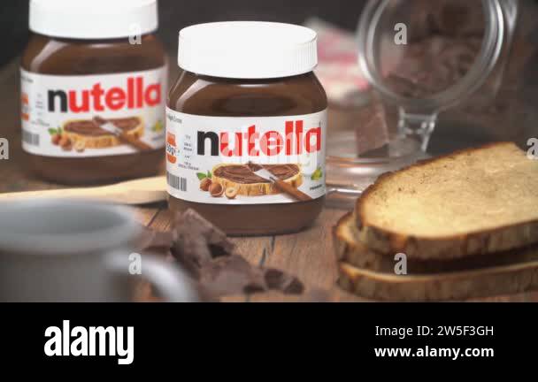 AACHEN, GERMANY - JAN 07, 2021: Pot of Nutella, the popular brand name ...