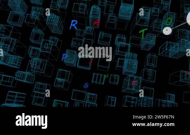 Network of digital icons and letters floating over aerial view city ...