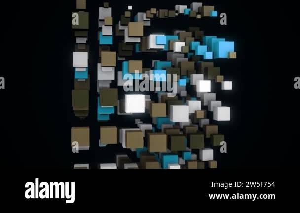Tower of cubes on black background. Animation. 3D structure of floating ...