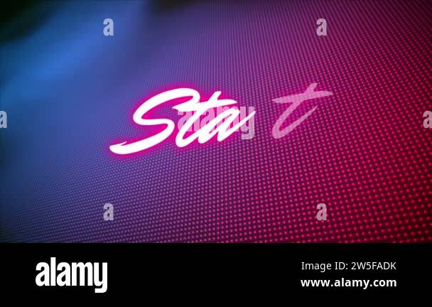Digital animation of neon pink start text against dotted textured ...