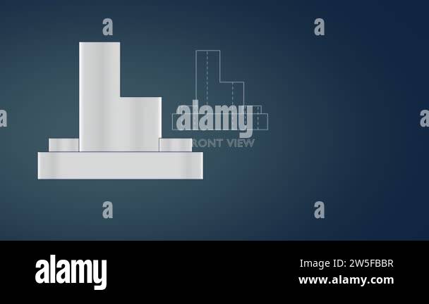 Technical drawing with orthographic views from 3D model with first ...