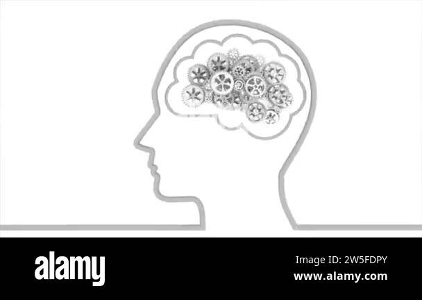 Brainstorming. Brain creating new ideas, concept of cogs, gears ...