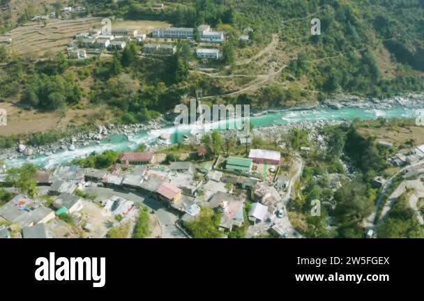 Harsil Village Aerial View in 4K,located on the banks of the Bhagirathi ...