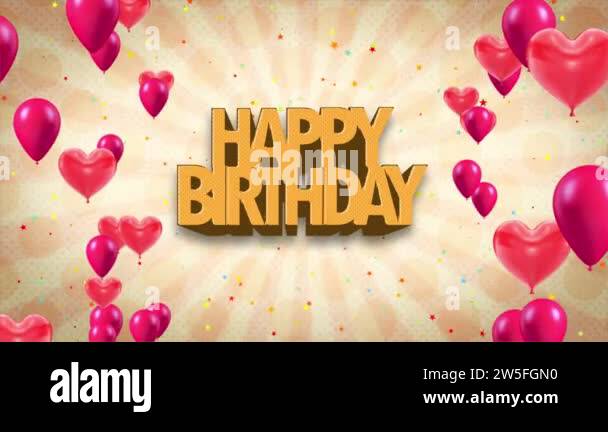 Happy Birthday text animation and colorful particles fade out from the ...