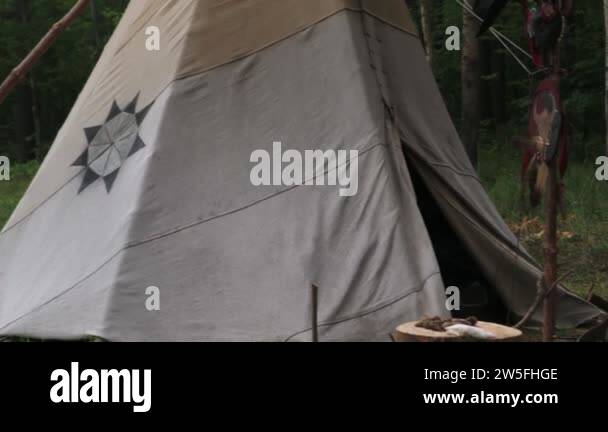 Forest home of the Indians. Wigwam indian teepee. The life of nomadic ...