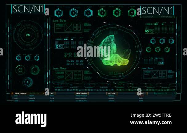 CGI of holographic image of anatomically correct brain rotating on ...