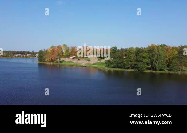 Aluksne Lake Largest Island Pilssala With Park and Ruins of the 14th ...