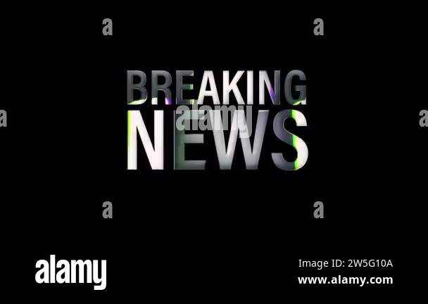 BREAKING NEWS glitch text effect silver light loop animation isolated transparent with alpha ...