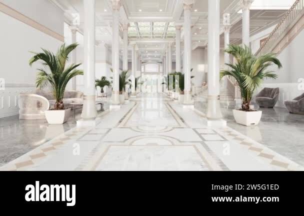 Interior of a classic hall with columns. Luxurious hotel lobby interior ...